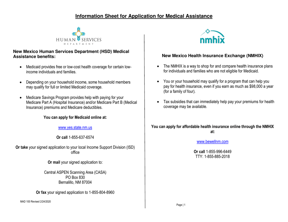 Form MAD100 Download Printable PDF or Fill Online Application for ...