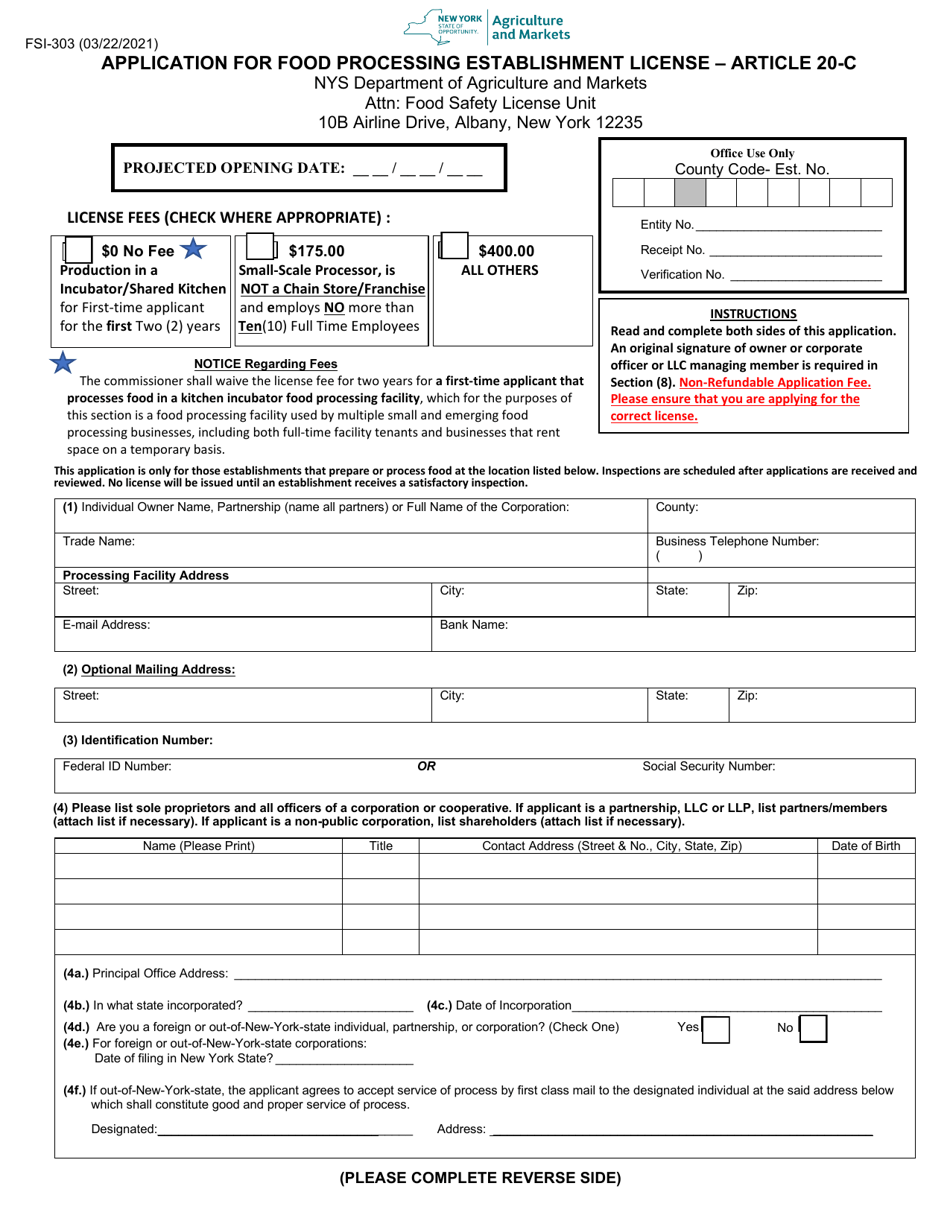 Form FSI-303 - Fill Out, Sign Online and Download Fillable PDF, New ...