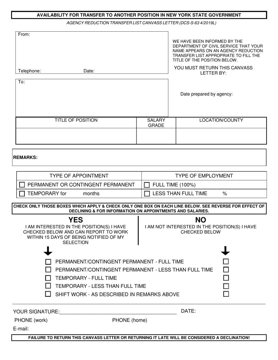 Form DCS-S-63 - Fill Out, Sign Online and Download Fillable PDF, New ...