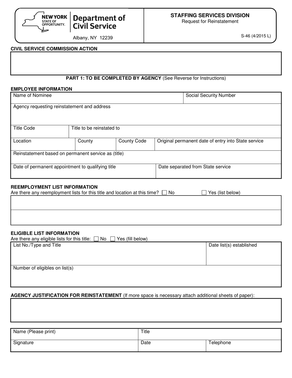 Form S-46 - Fill Out, Sign Online and Download Fillable PDF, New York ...