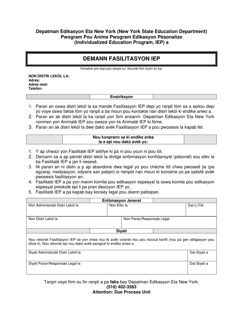 New York Iep Facilitation Request (Haitian Creole) - Fill Out, Sign ...