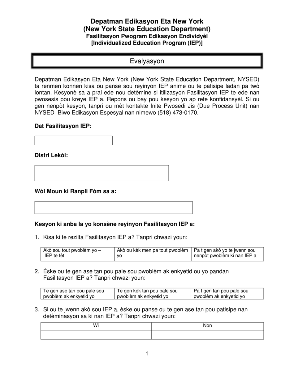 New York Individualized Education Program (Iep) Facilitation Evaluation ...