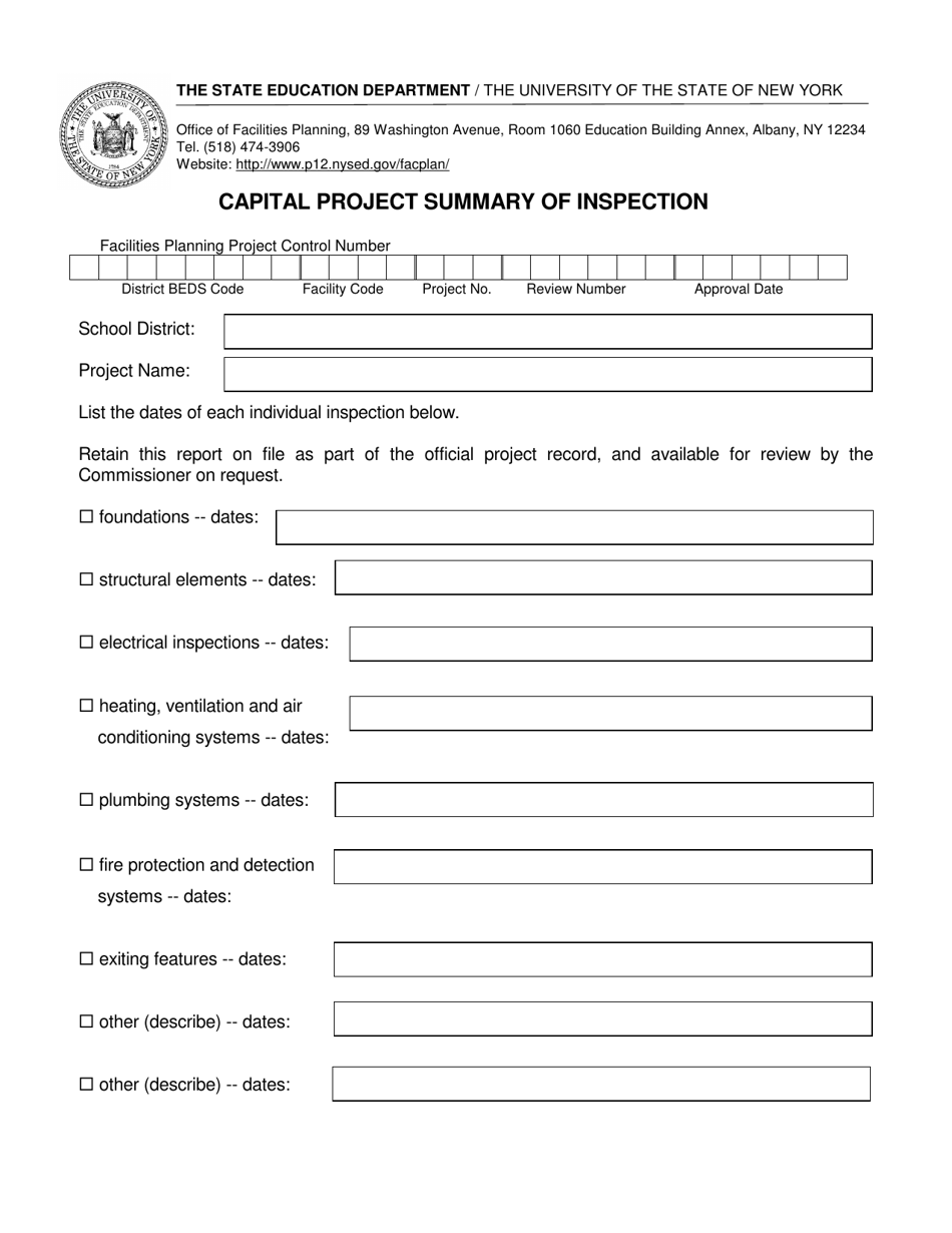 New York Capital Project Summary of Inspection - Fill Out, Sign Online ...