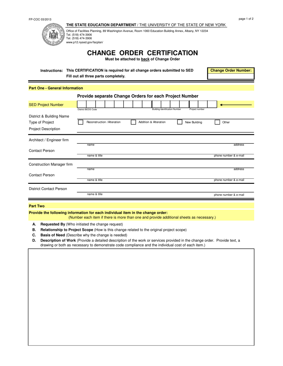 Form FP-COC - Fill Out, Sign Online and Download Fillable PDF, New York ...