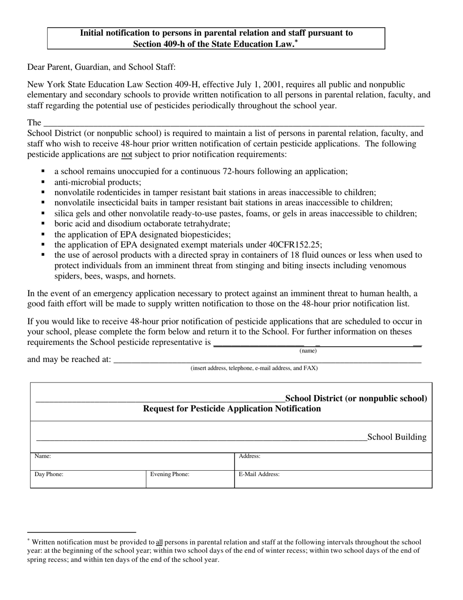 New York Initial Notification to Persons in Parental Relation and Staff ...