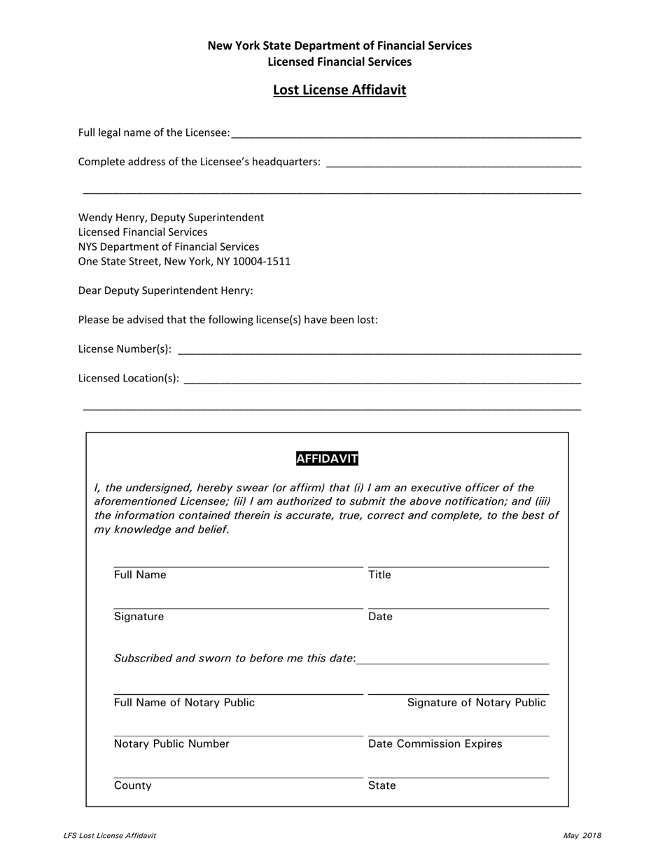 New York Lost License Affidavit - Fill Out, Sign Online and Download ...