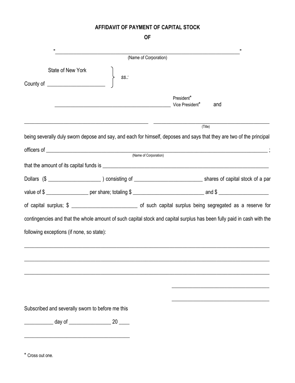 New York Affidavit of Payment of Capital Stock - Fill Out, Sign Online ...
