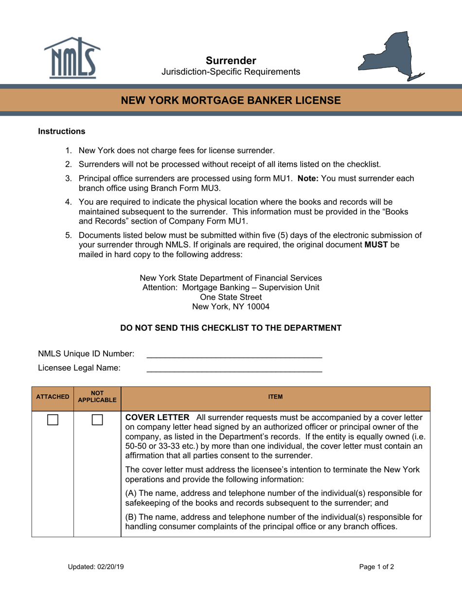 New York Mortgage Banker License Surrender Instructions - Fill Out ...