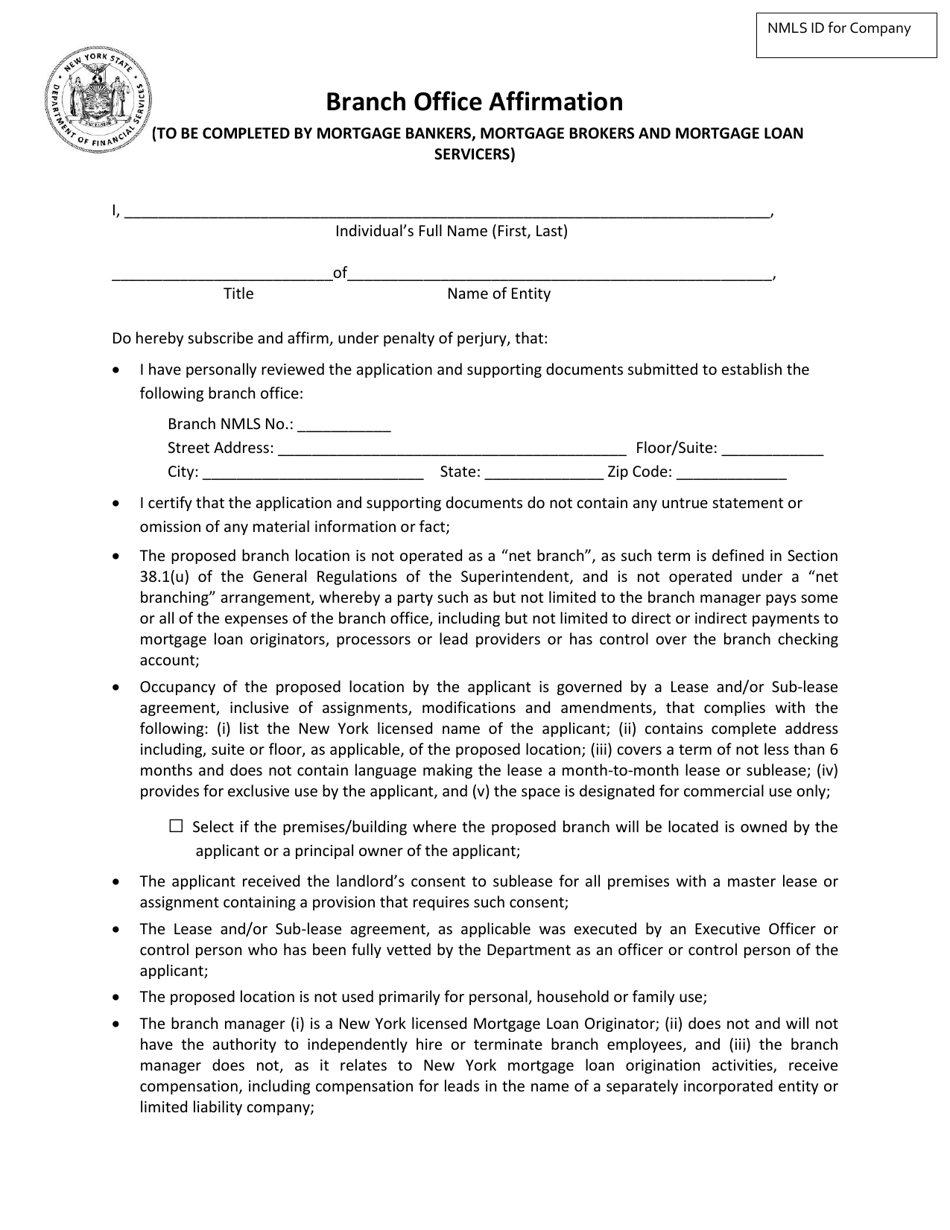 New York Branch Office Affirmation - Fill Out, Sign Online and Download ...