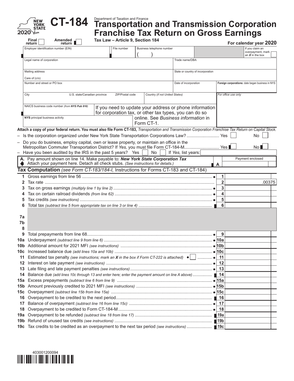 Form CT-184 - 2020 - Fill Out, Sign Online and Download Fillable PDF ...