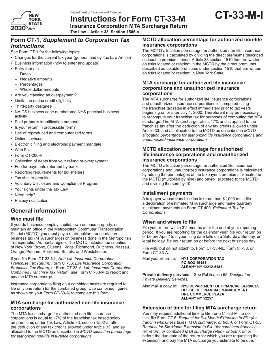 Download Instructions for Form CT-33-M Insurance Corporation Mta ...