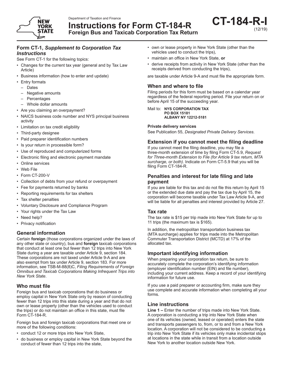 Download Instructions for Form CT-184-R Foreign Bus and Taxicab ...