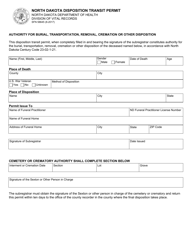Form SFN58645 Download Fillable PDF or Fill Online North Dakota Disposition Transit Permit North ...