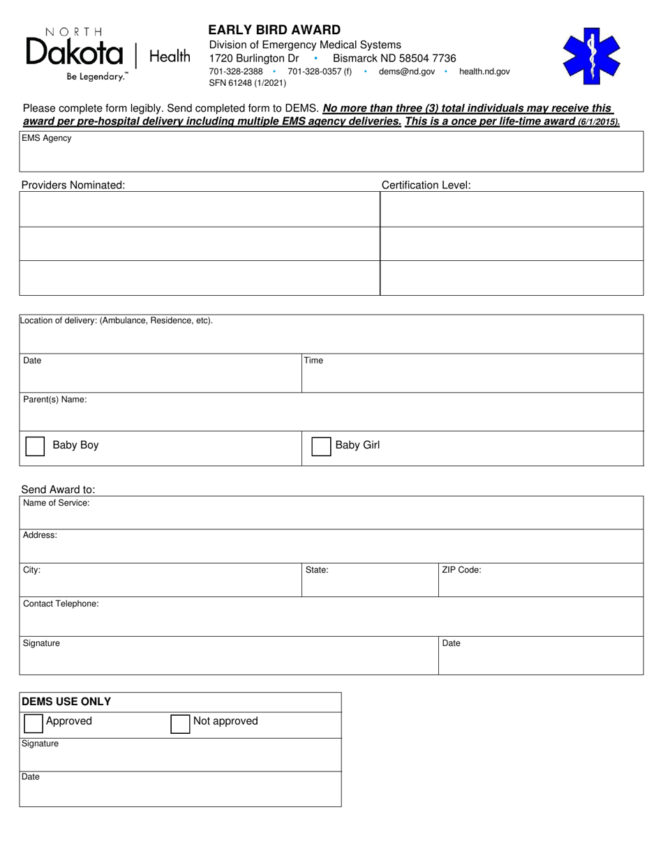 Form SFN61248 - Fill Out, Sign Online and Download Fillable PDF, North ...