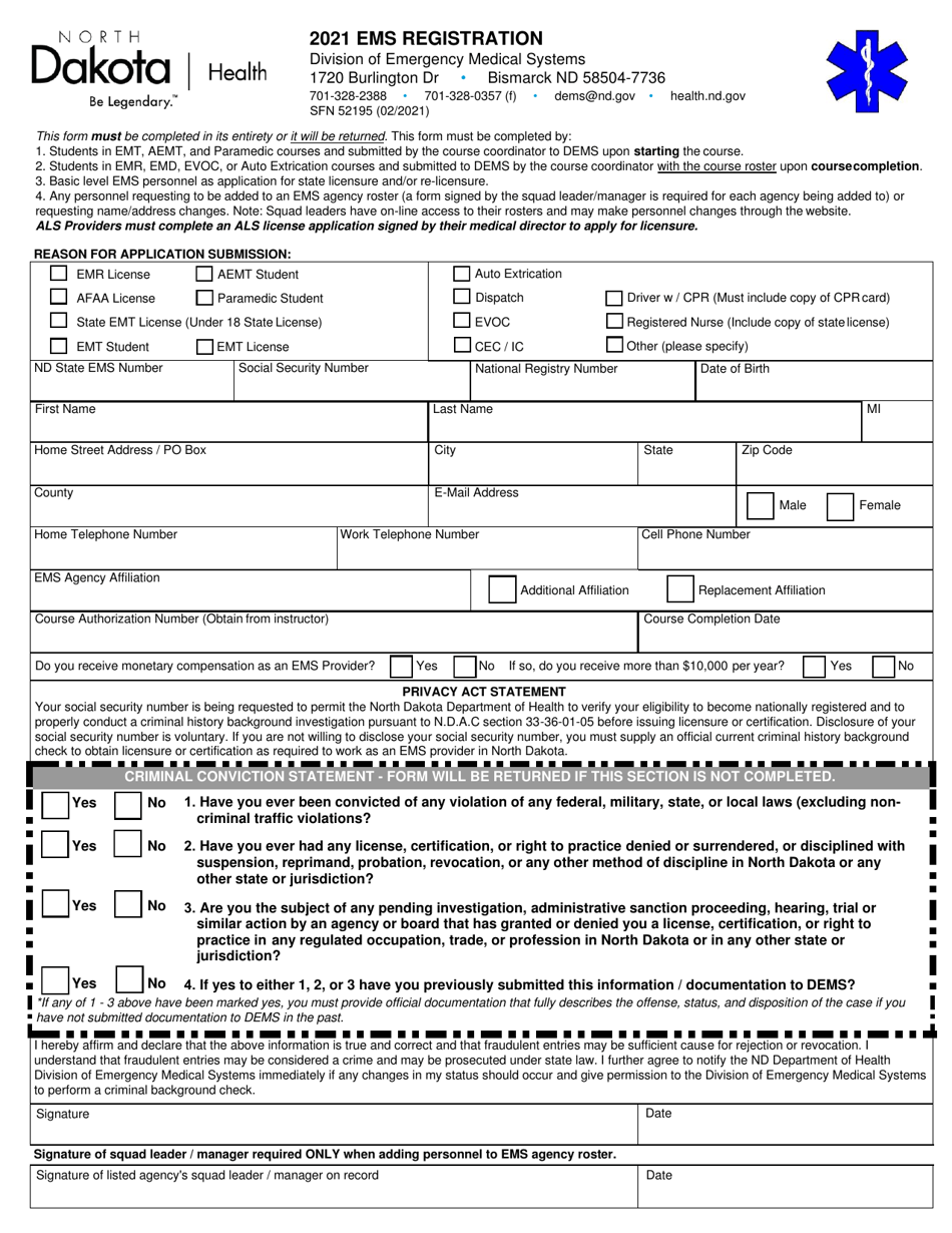 Form SFN52195 - 2021 - Fill Out, Sign Online and Download Fillable PDF ...