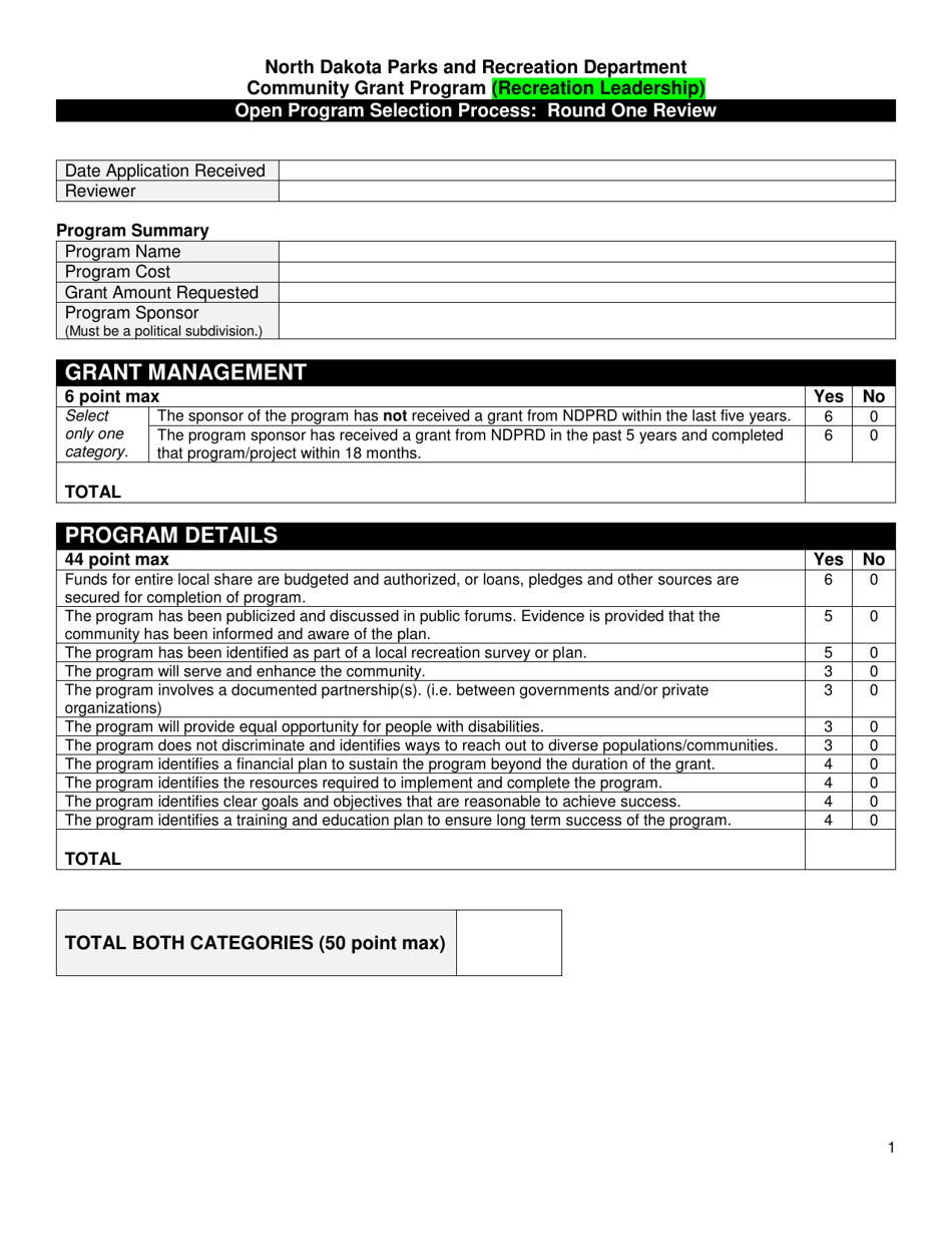 North Dakota Recreation Leadership Grant Scoring Sheet - Fill Out, Sign ...