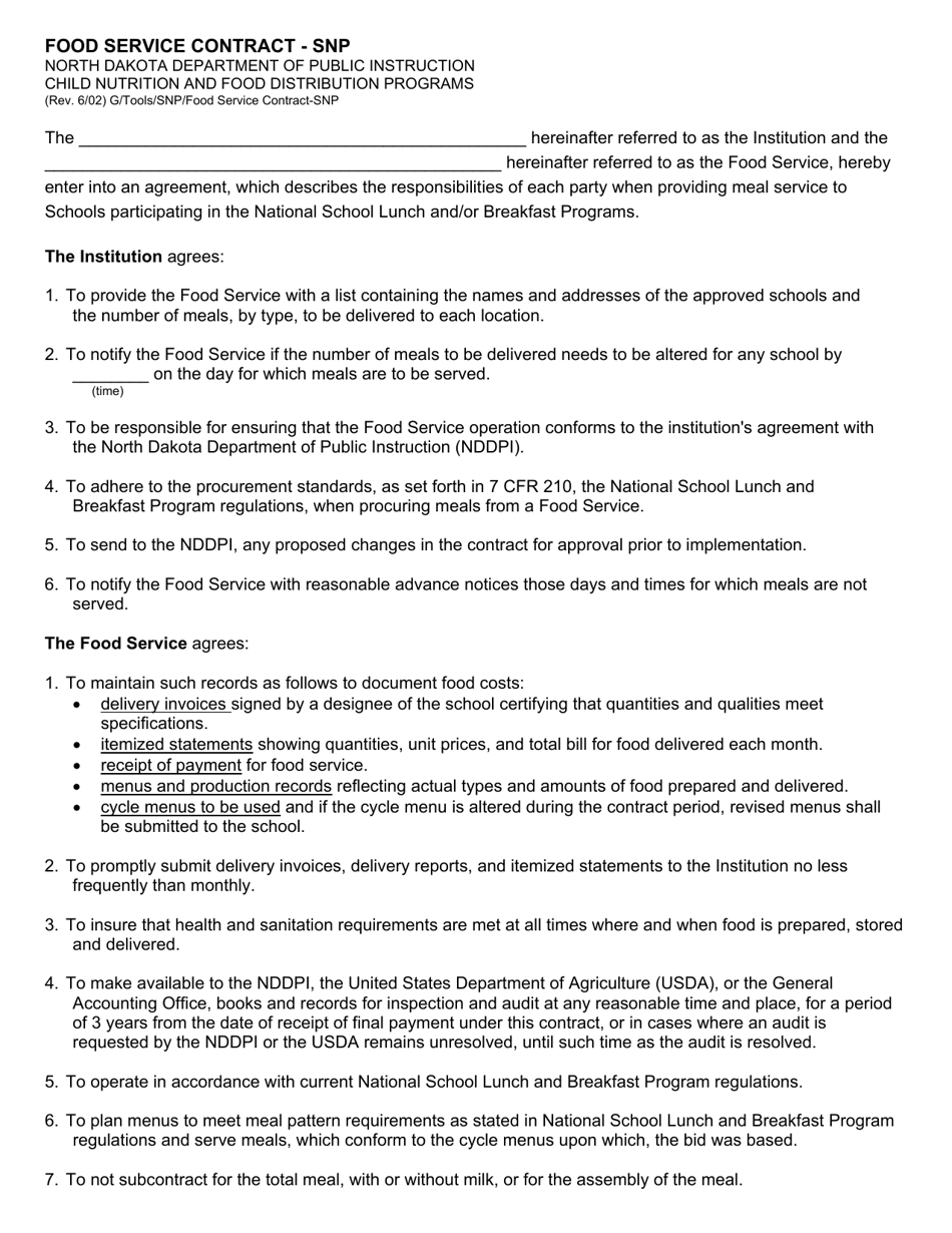 North Dakota Food Service Contract - Snp - Fill Out, Sign Online and ...