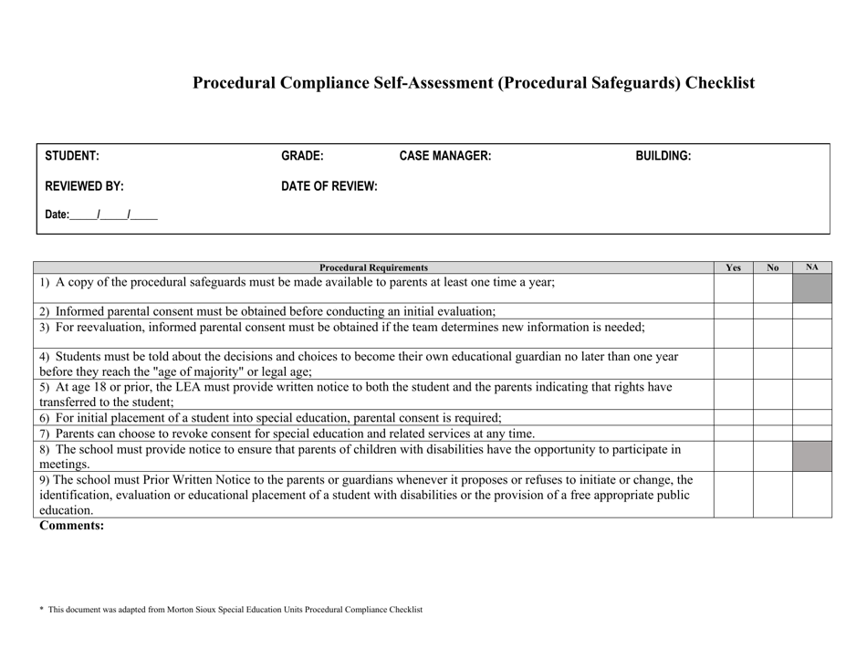 North Dakota Procedural Compliance Self-assessment (Procedural ...