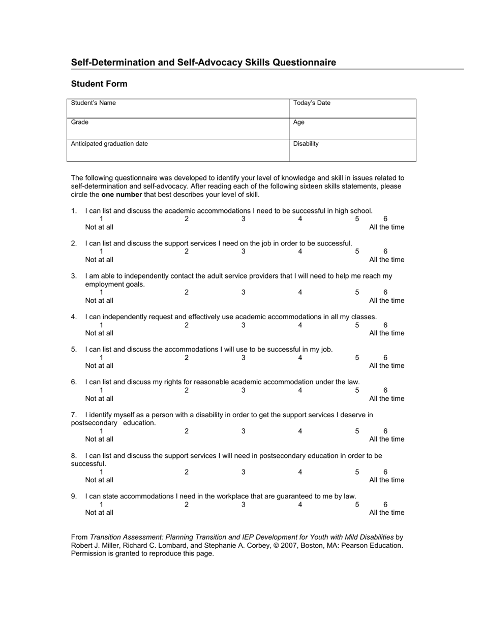 North Dakota Self-determination and Self-advocacy Skills Questionnaire ...