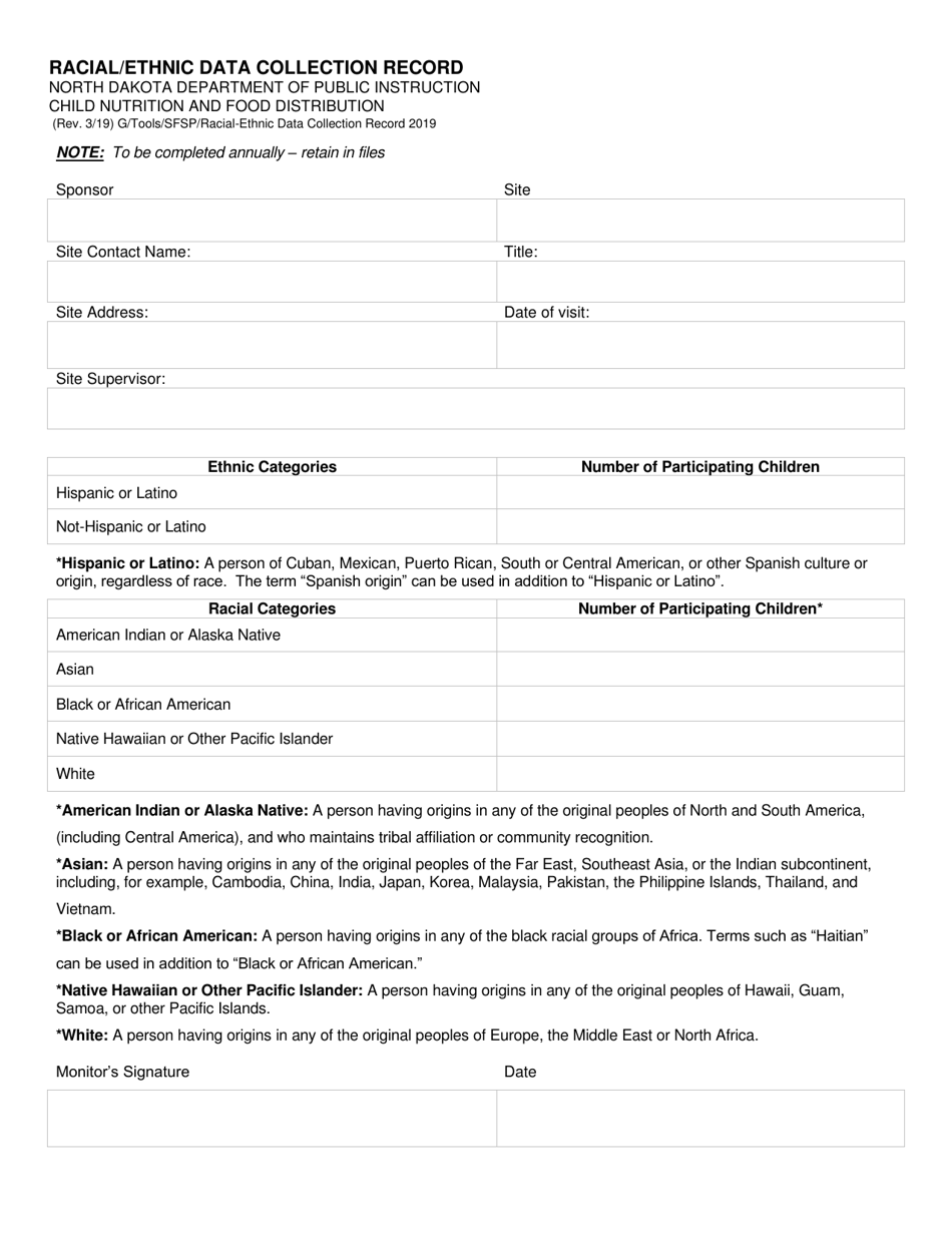 North Dakota Racial/Ethnic Data Collection Record - Fill Out, Sign ...