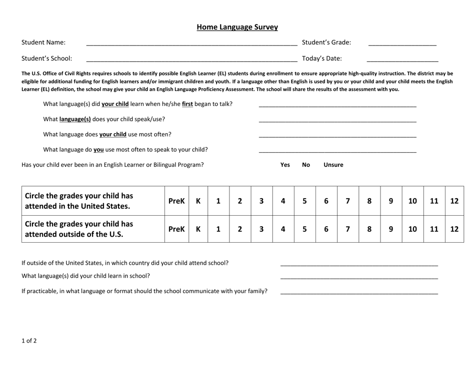 North Dakota Home Language Survey - Fill Out, Sign Online and Download ...