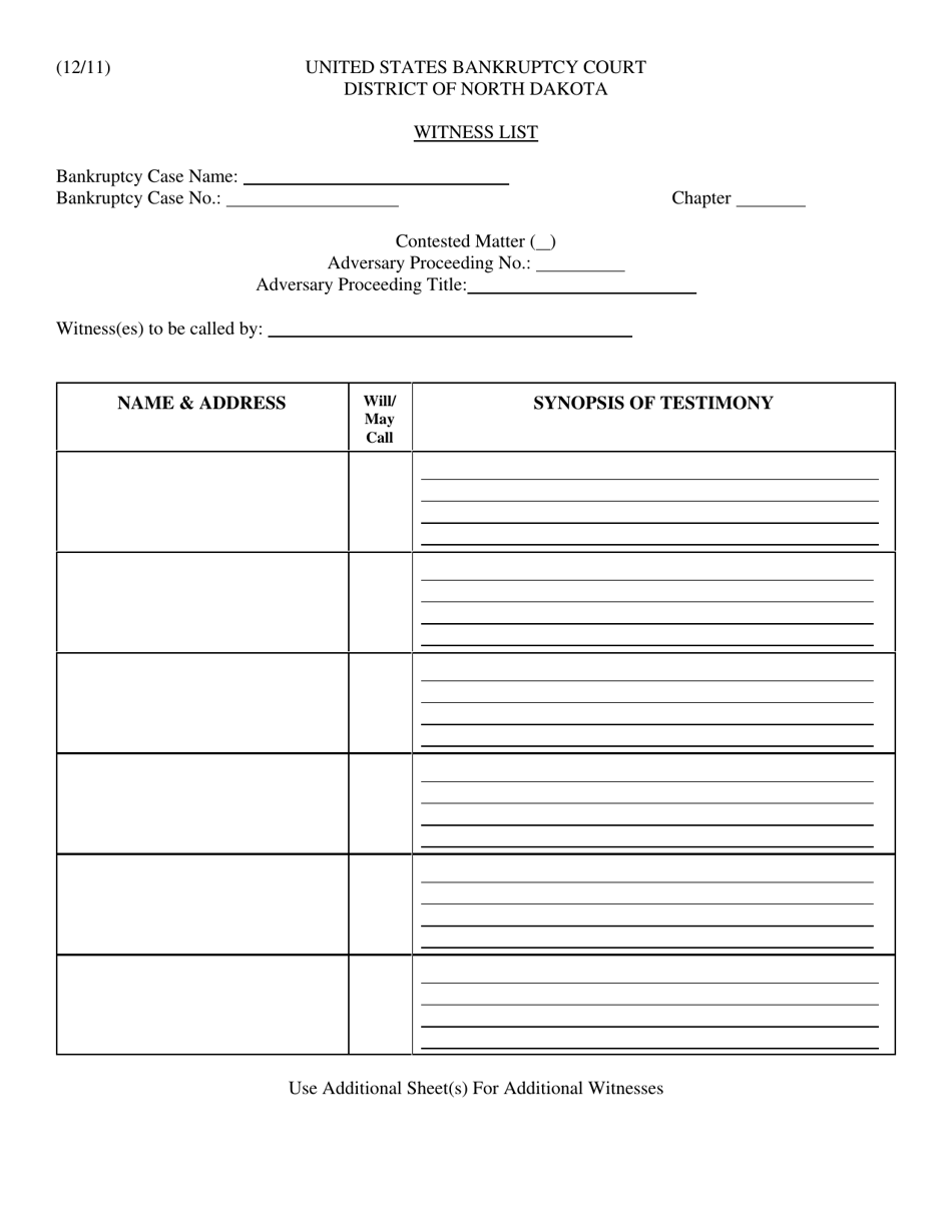 North Dakota Witness List - Fill Out, Sign Online and Download PDF ...