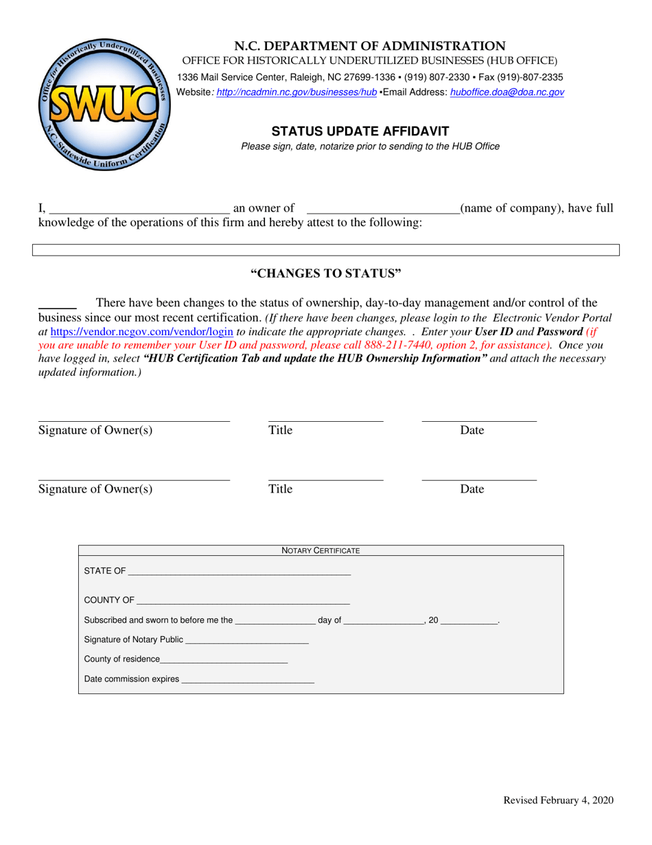 North Carolina Status Update Affidavit - Fill Out, Sign Online and ...