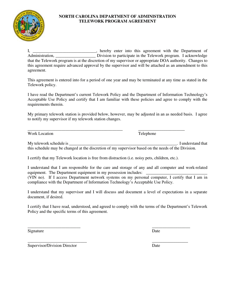 North Carolina Telework Program Agreement - Fill Out, Sign Online and ...