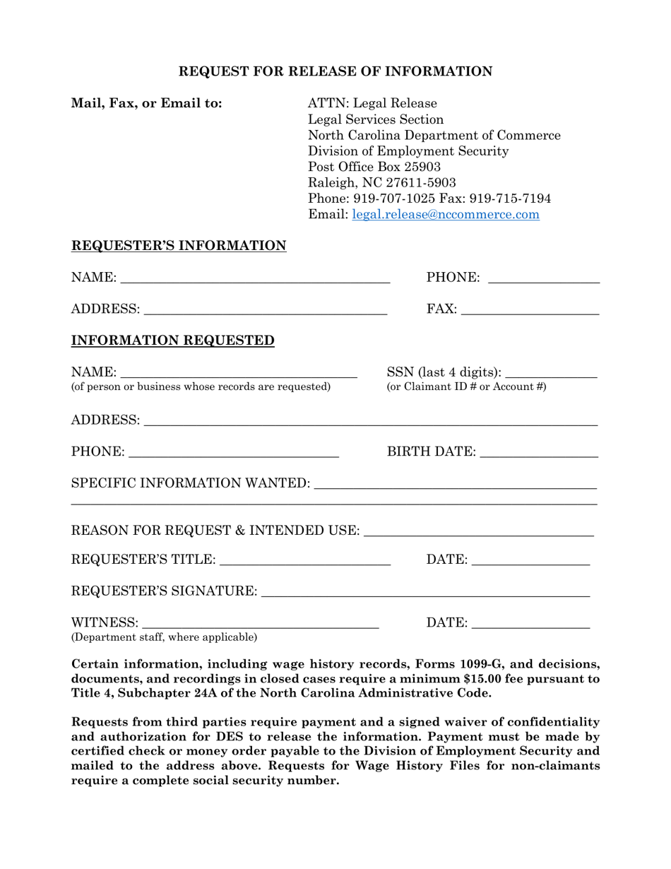 North Carolina Request for Release of Information - Fill Out, Sign ... North Carolina Request for Release of Information - Fill Out, Sign ...