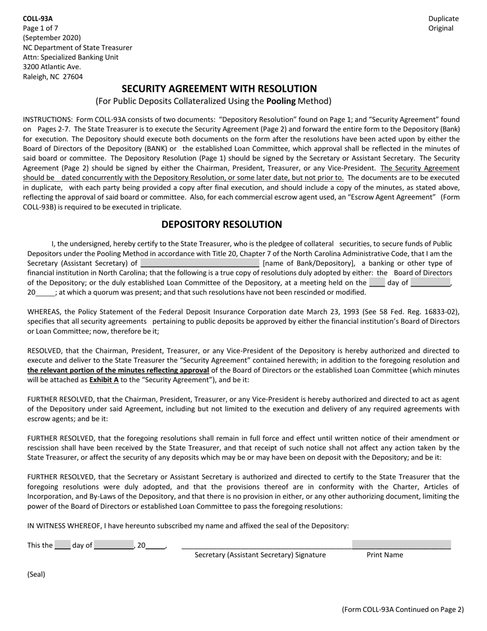 Form COLL-93A - Fill Out, Sign Online and Download Printable PDF, North ...