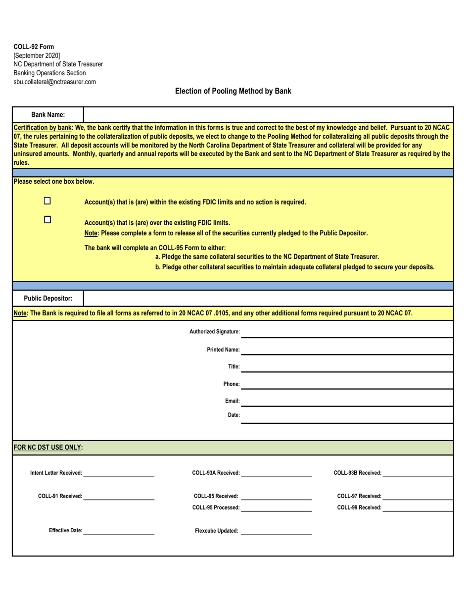 Form COLL-92 - Fill Out, Sign Online and Download Fillable PDF, North ...
