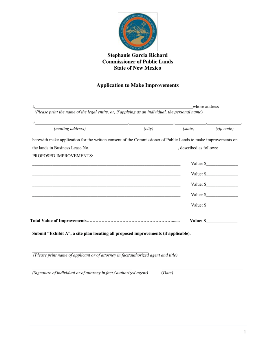 New Mexico Application to Make Improvements Download Printable PDF ...