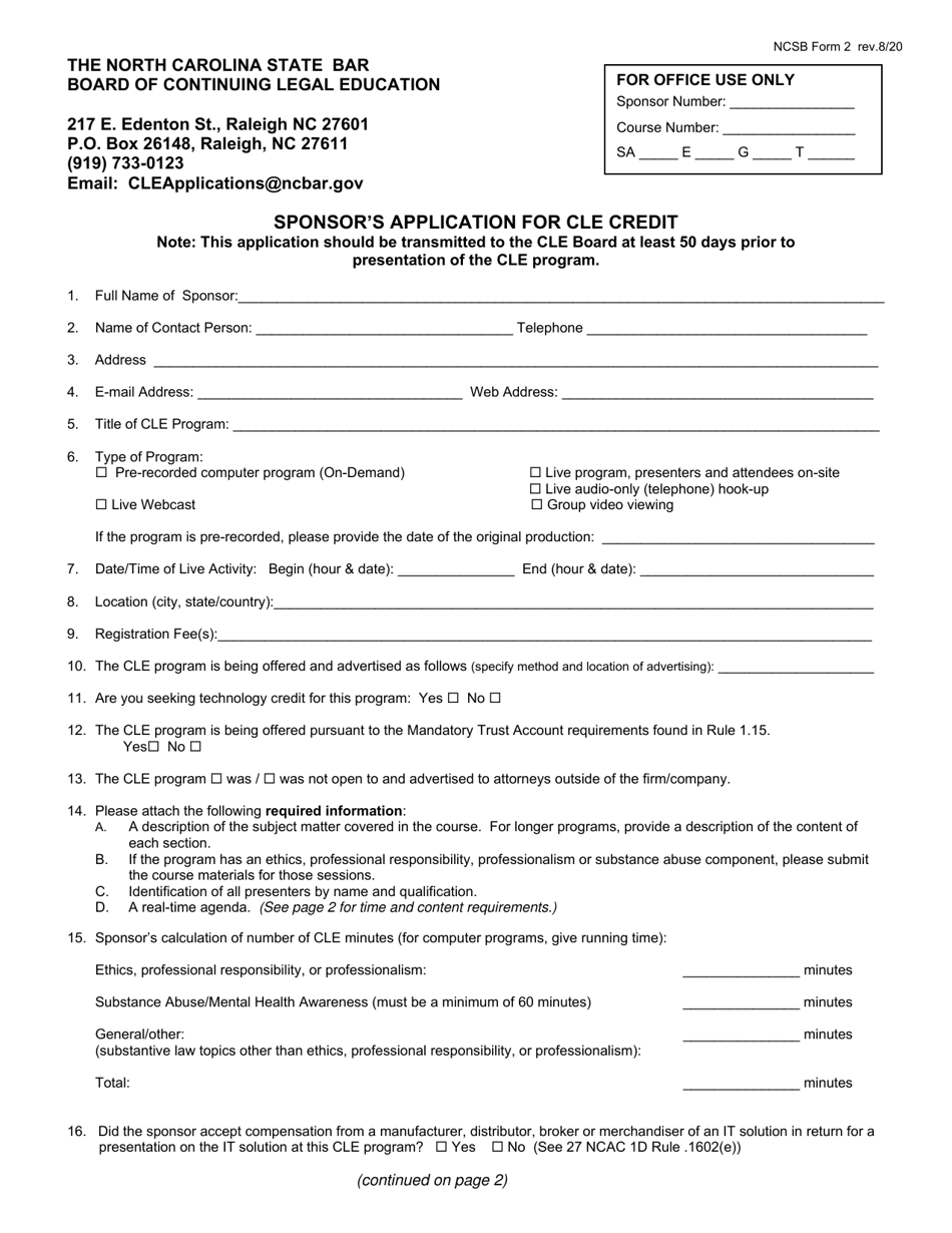NCSB Form 2 - Fill Out, Sign Online and Download Fillable PDF, North ...