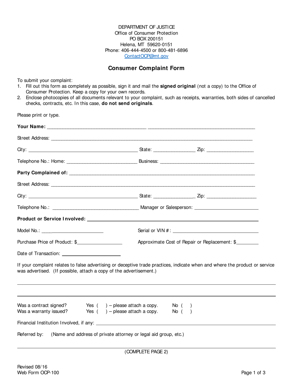 Form OCP-100 - Fill Out, Sign Online and Download Printable PDF ...