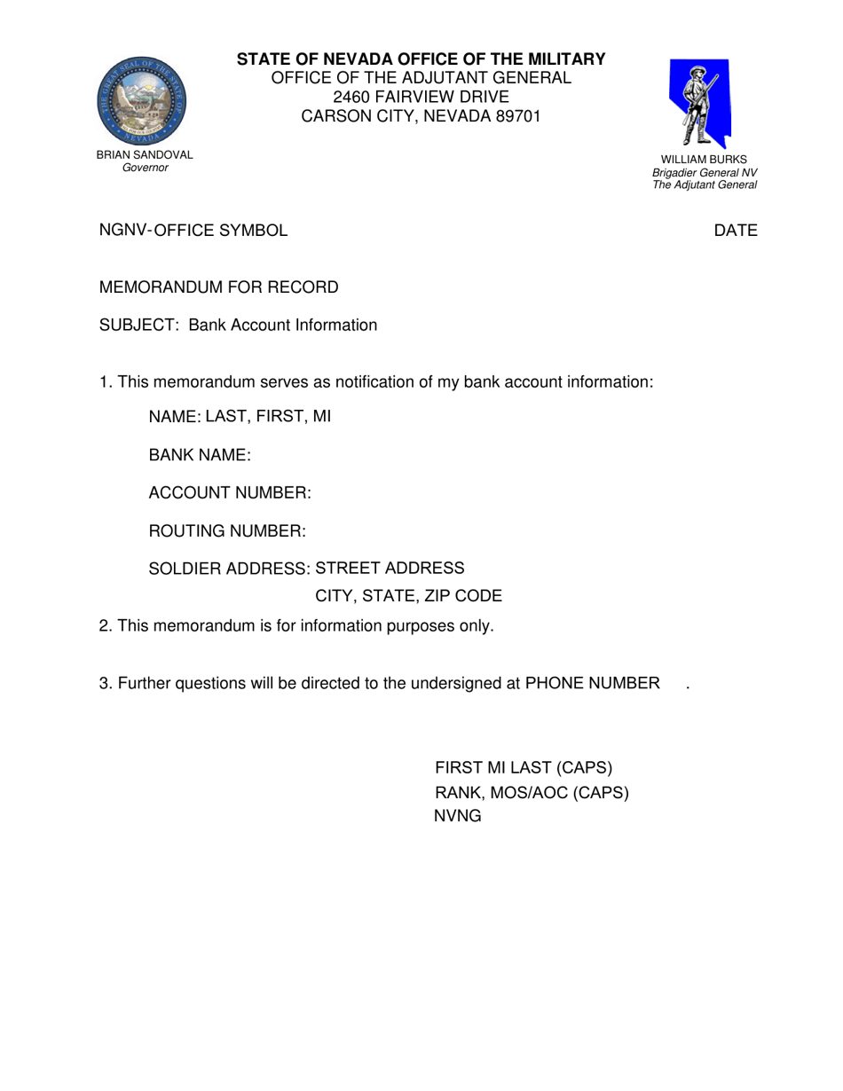 Nevada Bank Account Memorandum - Fill Out, Sign Online and Download PDF ...
