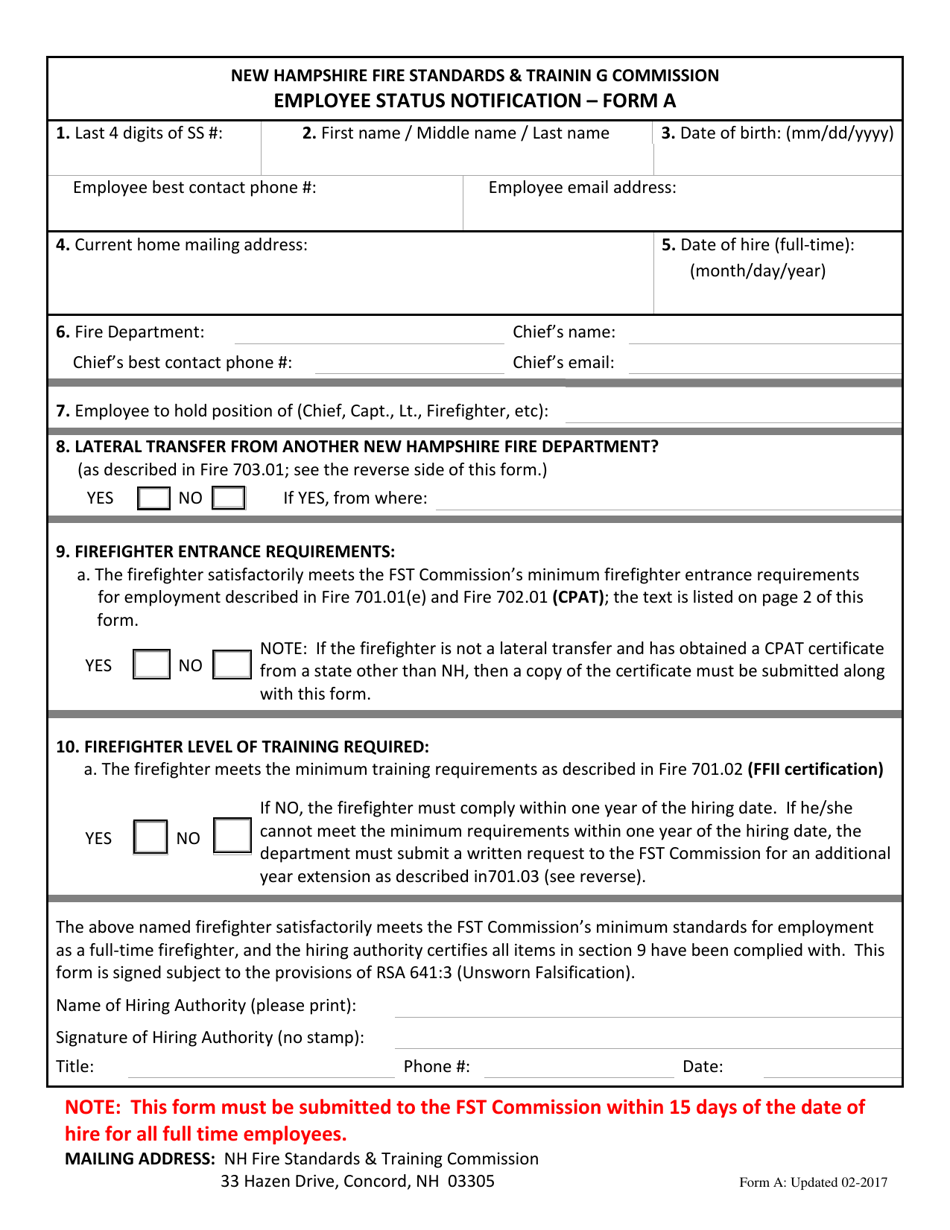 Form A - Fill Out, Sign Online and Download Fillable PDF, New Hampshire ...
