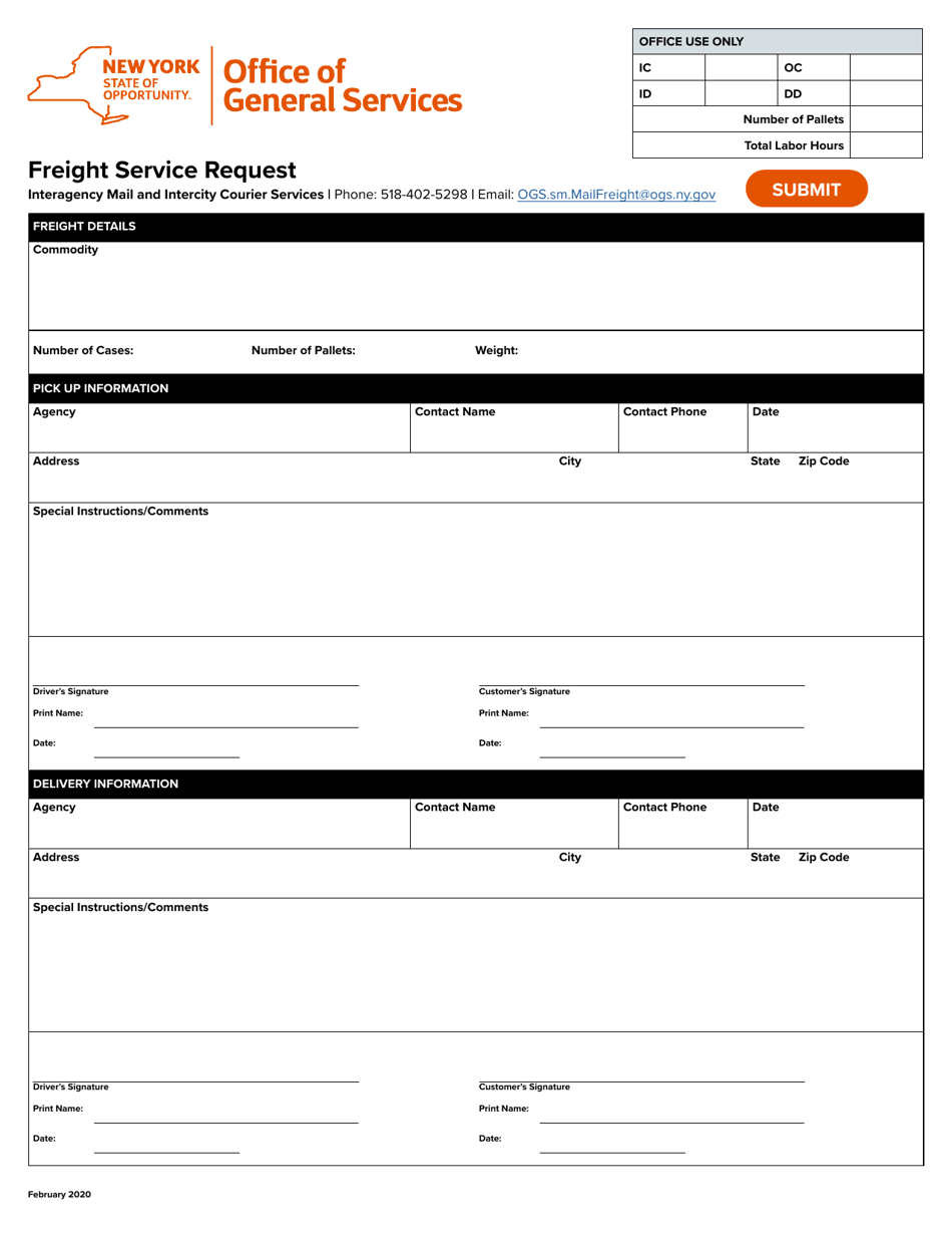 New York Freight Service Request - Fill Out, Sign Online and Download ...