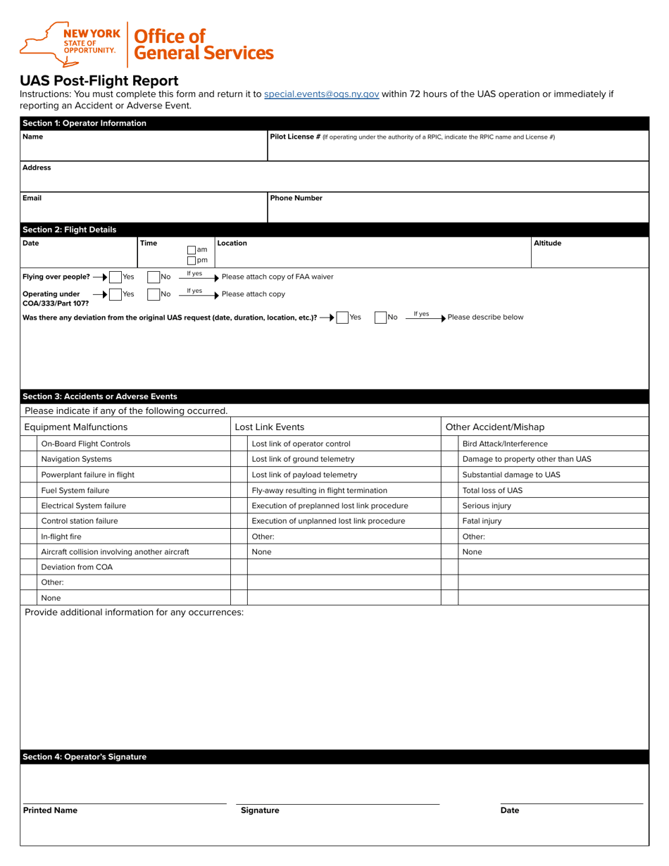 New York Uas Post-flight Report - Fill Out, Sign Online and Download ...
