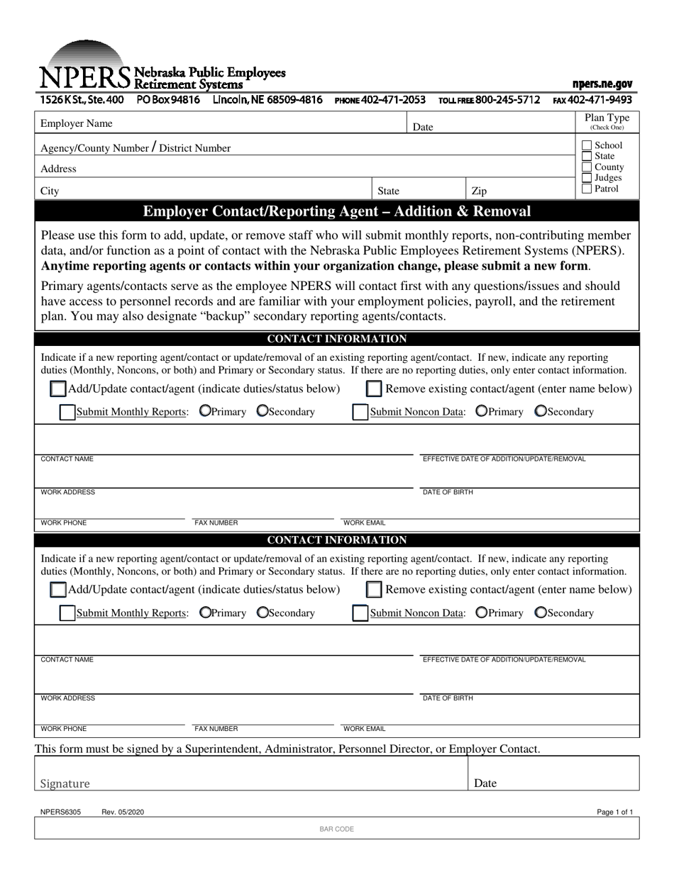 Form NPERS6305 - Fill Out, Sign Online and Download Fillable PDF ...