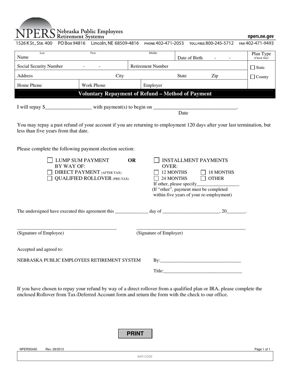 Form NPERS5430 - Fill Out, Sign Online and Download Fillable PDF ...