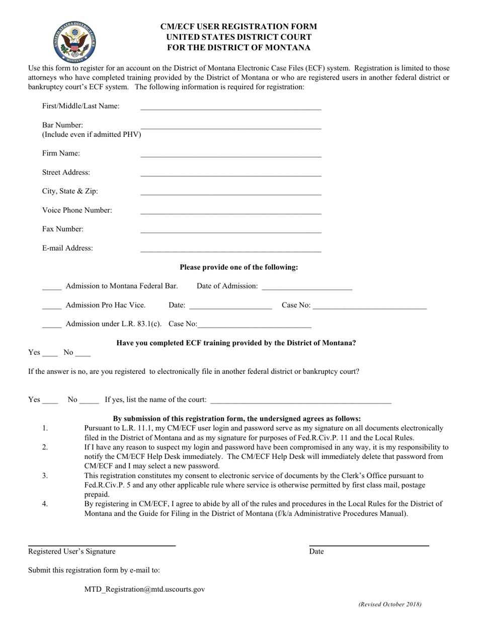 Montana Cm/Ecf User Registration Form - Fill Out, Sign Online and ...
