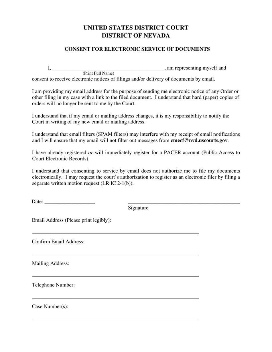Nevada Consent for Electronic Service of Documents - Fill Out, Sign ...