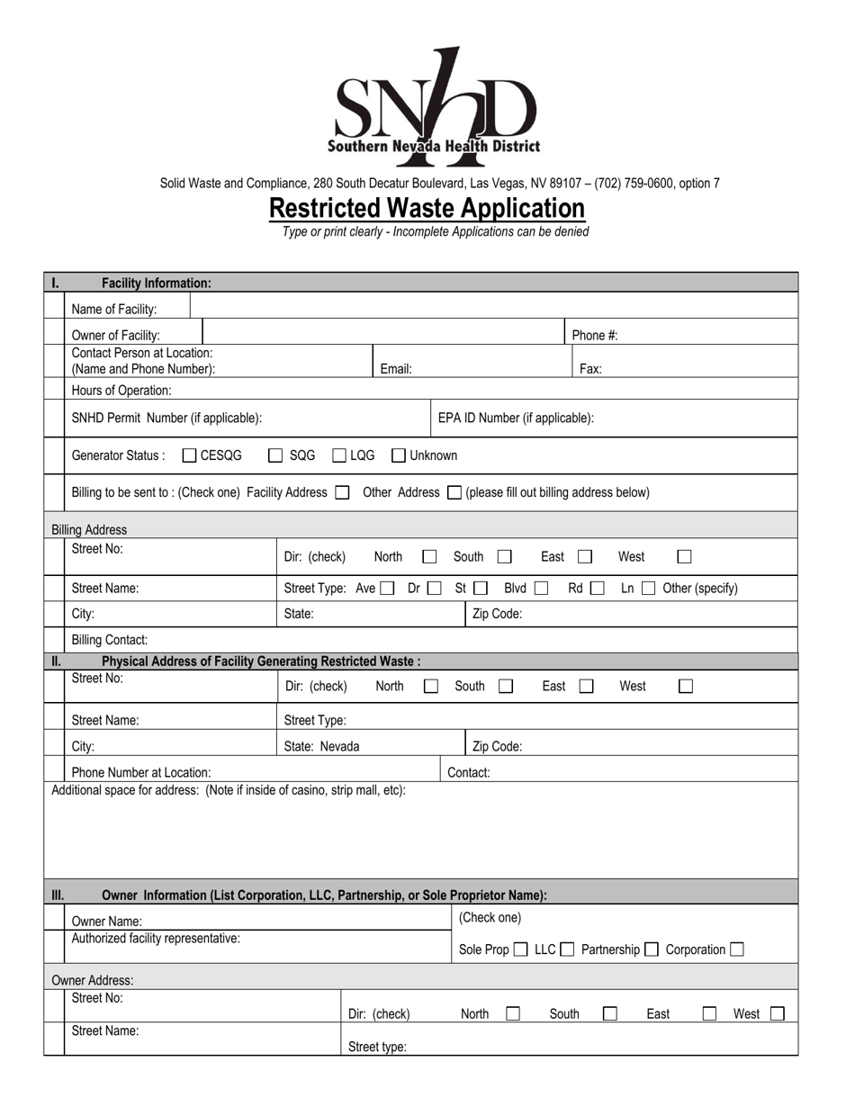 Nevada Restricted Waste Application - Fill Out, Sign Online and ...