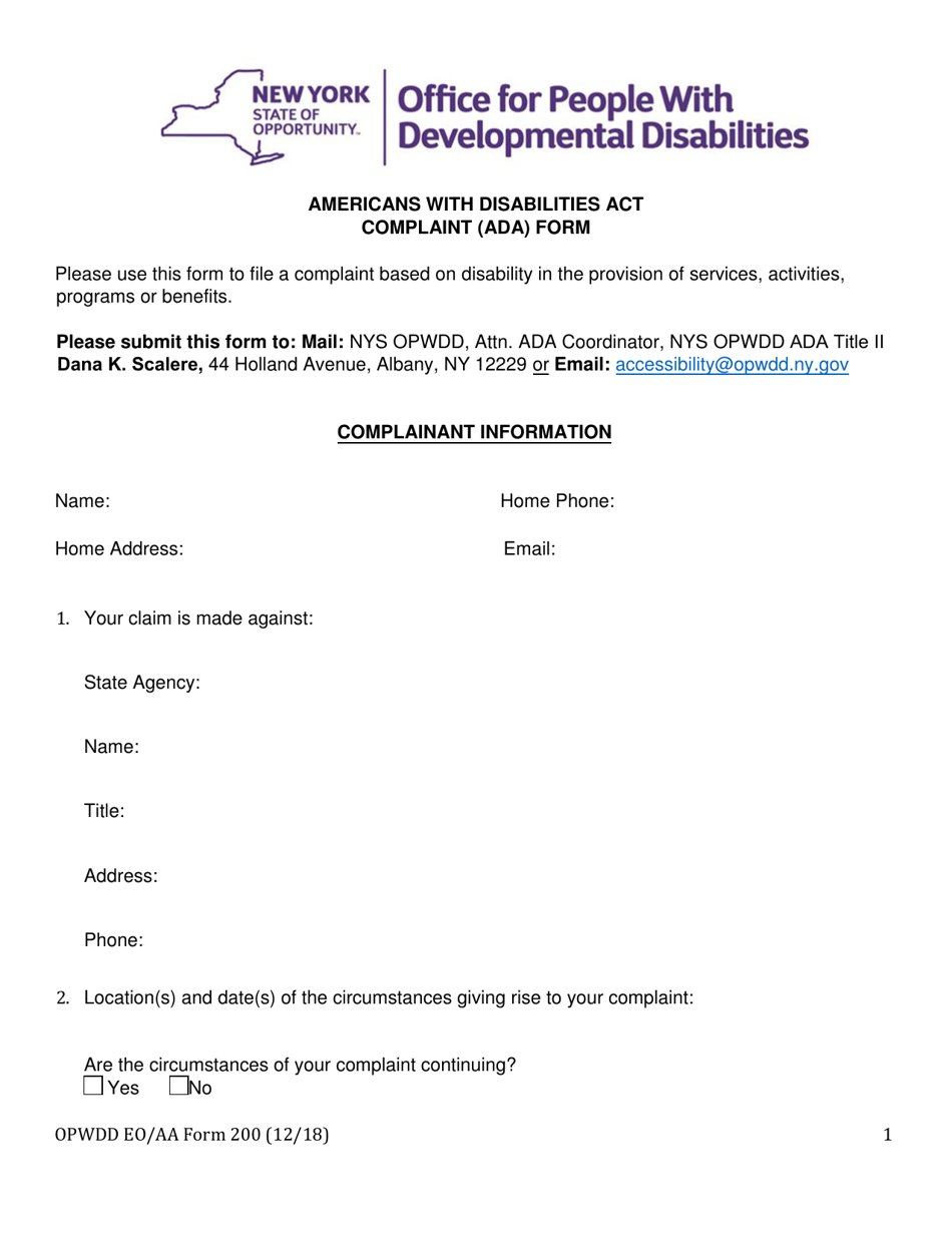 OPWDD EO/AA Form 200 - Fill Out, Sign Online and Download Printable PDF ...