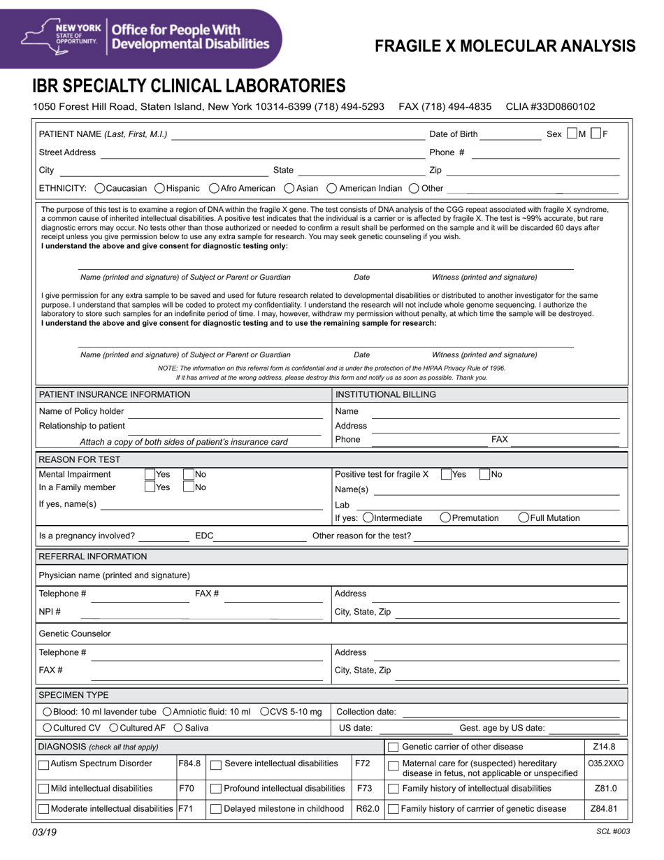 Form SCL003 - Fill Out, Sign Online and Download Fillable PDF, New York ...