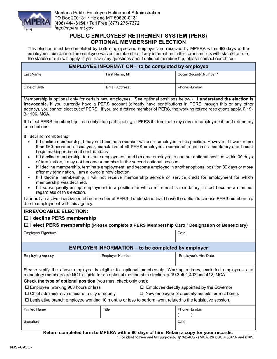 Montana Public Employees' Retirement System (Pers) Optional Membership ...