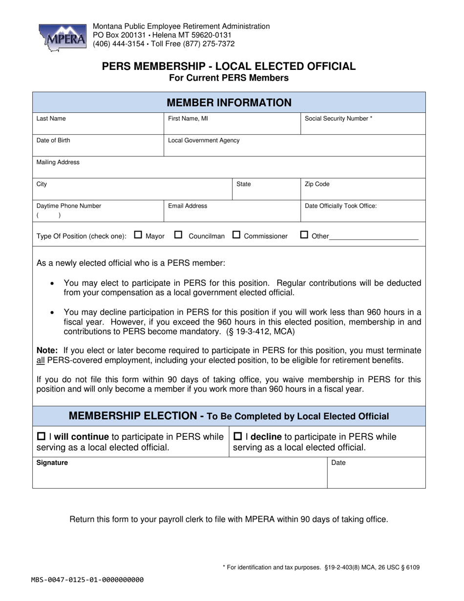 Montana Pers Membership - Local Elected Official for Current Pers ...