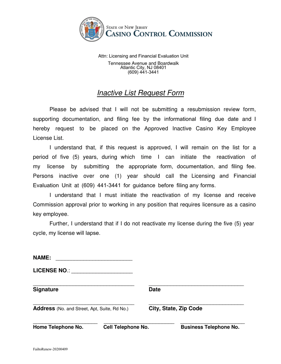 New Jersey Inactive List Request Form - Fill Out, Sign Online and ...