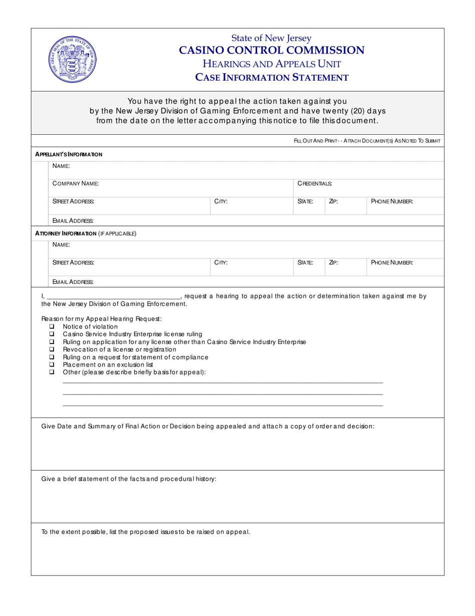 New Jersey Case Information Statement - Fill Out, Sign Online and ...