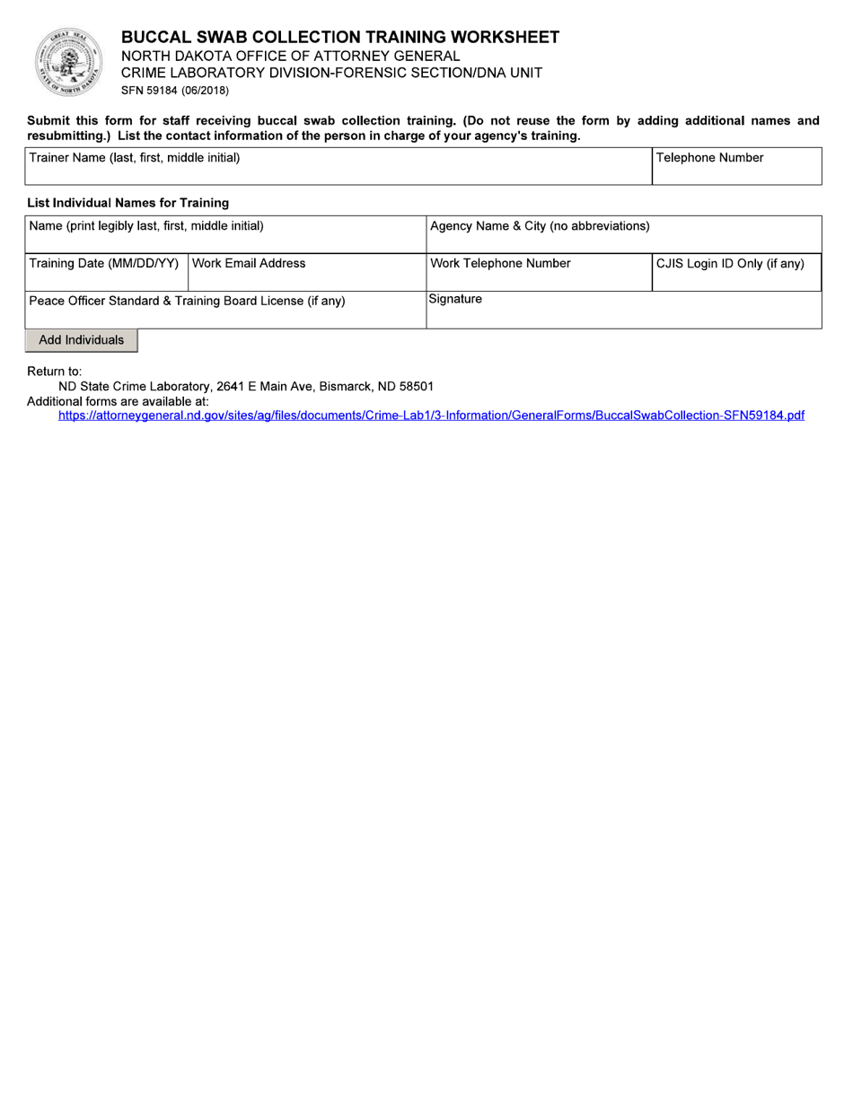 Form SFN59184 - Fill Out, Sign Online and Download Fillable PDF, North ...